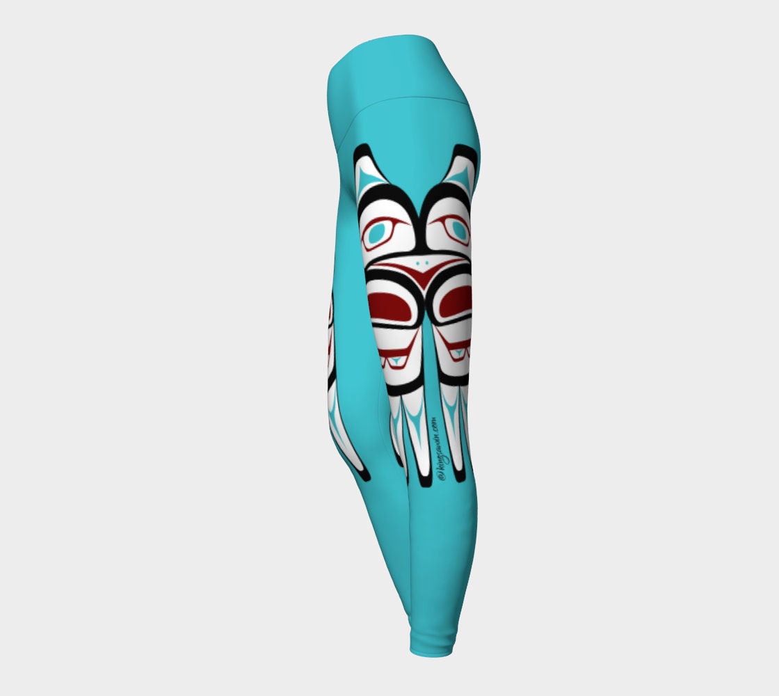 Totem Yoga Leggings Tlingit Haida Certified Tribal Artist Design - Teal ...