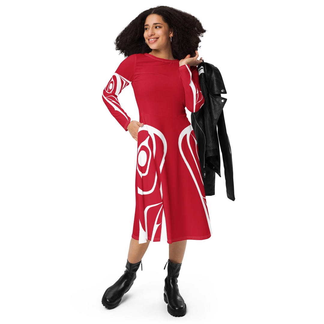 Eagle & Raven Red Midi Style Dress With Design Top Only Art by Tlingit ...