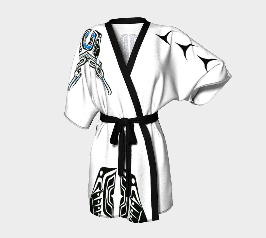 Thunder & Tides Kimono Robe Short Style Duster Thunderbird and Whale ...