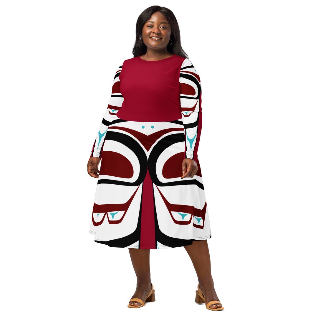 Balance & Flight Midi Dress in Burgundy With Early Eagle Totem by ...