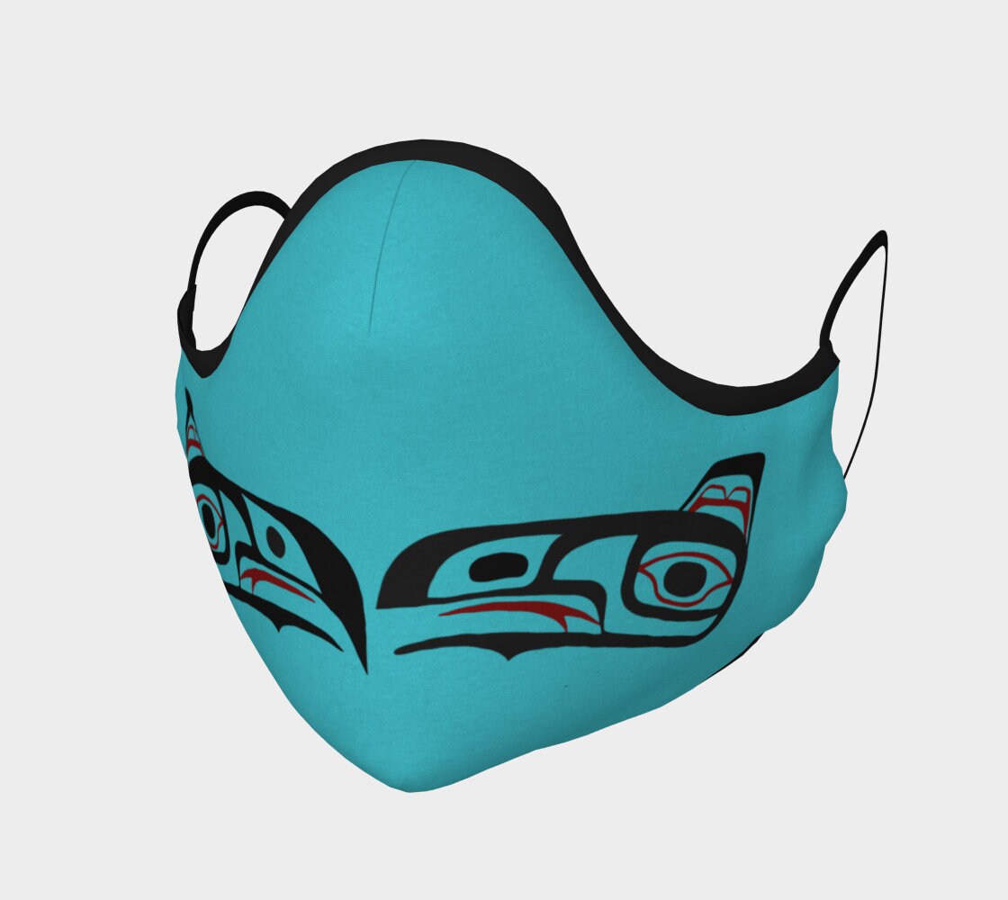 Teal Inside Northwest Art Tlingit Eagle Raven Facemask Teal on Pocket ...