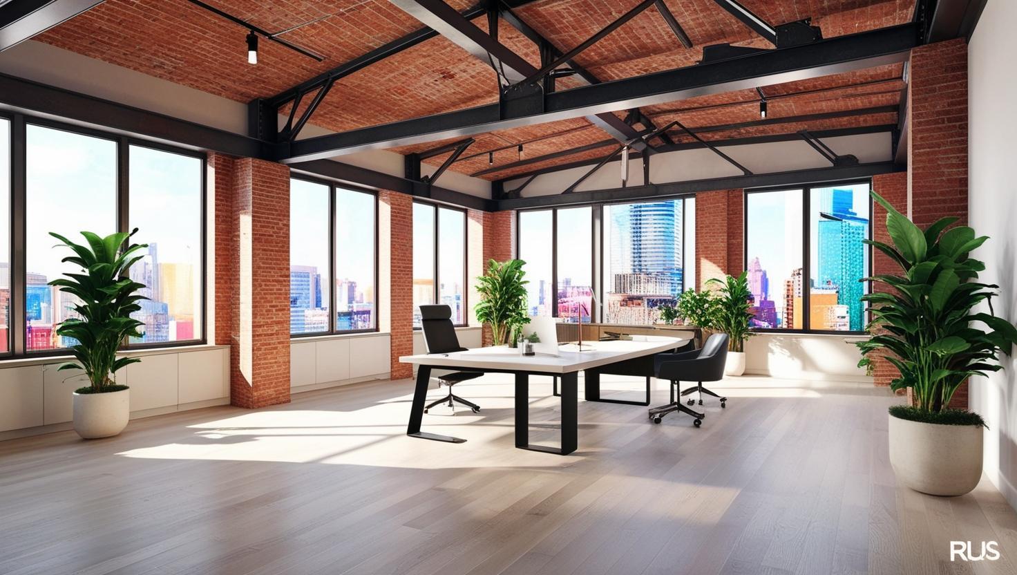 Virtual Background | Open-concept Industrial Loft Office With Skyline ...