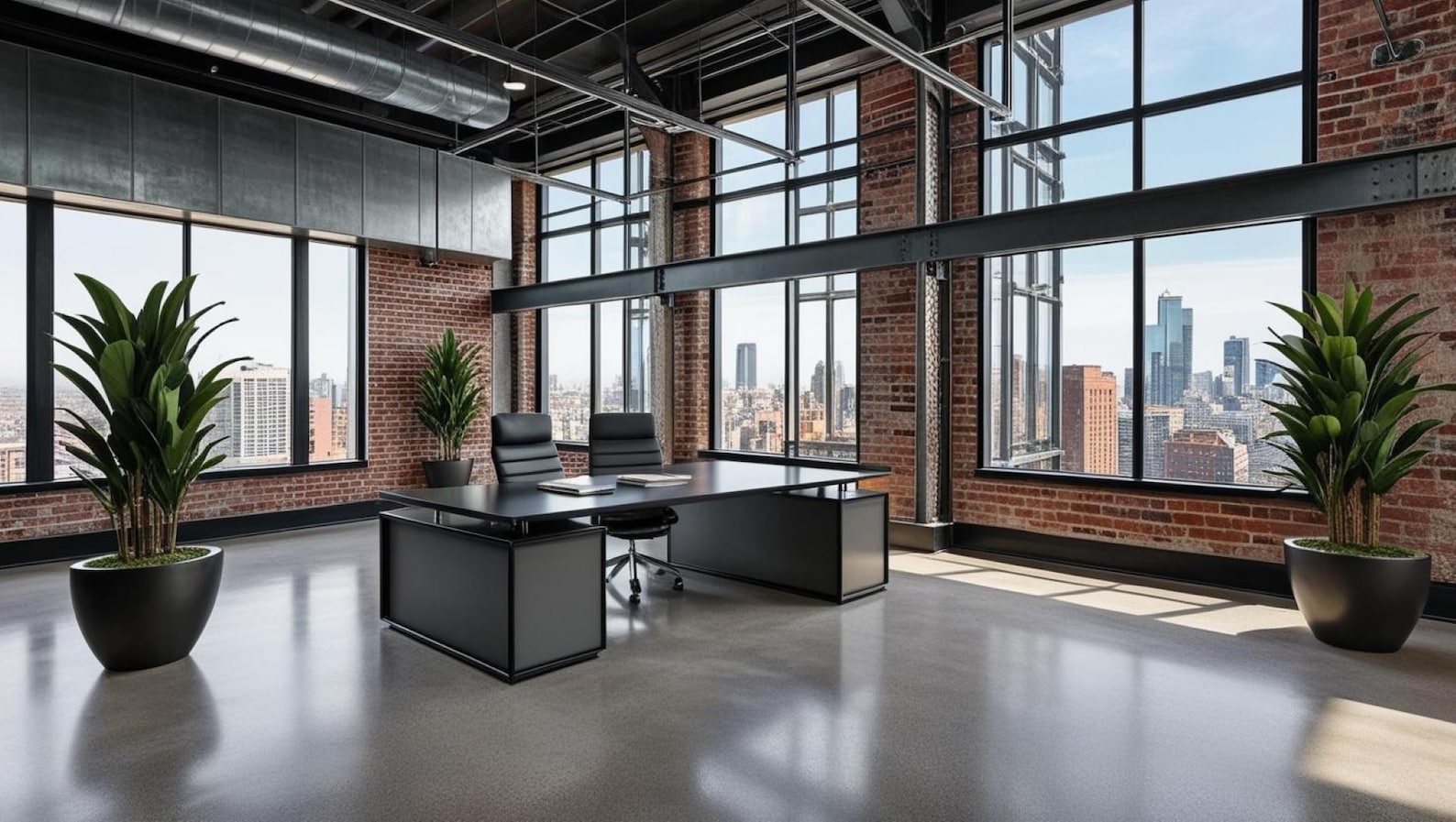 Virtual Background | Open-concept Industrial Loft Office With Skyline ...