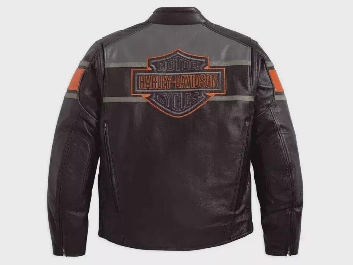 Handmade Harley Davidson Men's Biker Blocker Black Real Leather Jacket ...