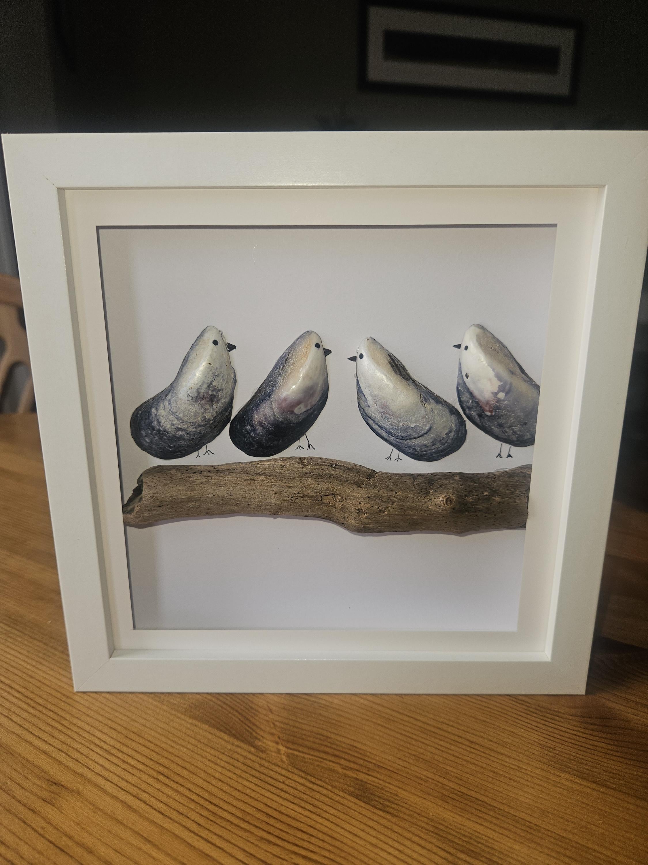 Scottish Mussel Shell Bird Art: Framed Pebble & Driftwood Picture - Etsy