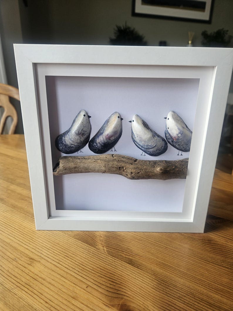 Scottish Mussel Shell Bird Art: Framed Pebble & Driftwood Picture - Etsy