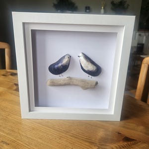 Scottish Mussel Shell Bird Art: Framed Pebble & Driftwood Picture - Etsy