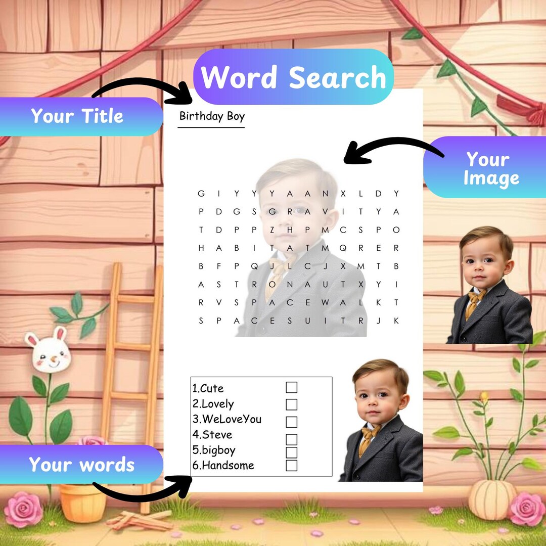 Personalized Custom Word Search Puzzle With Customized Images Fun ...