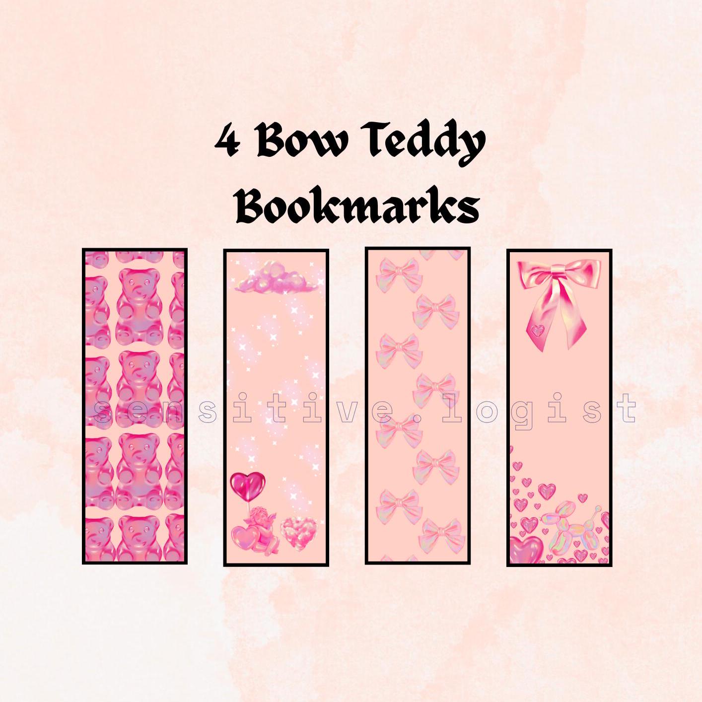 Cute Teddy Bear Printable Bookmark Bow Digital Book Lover Teddy Bear ...