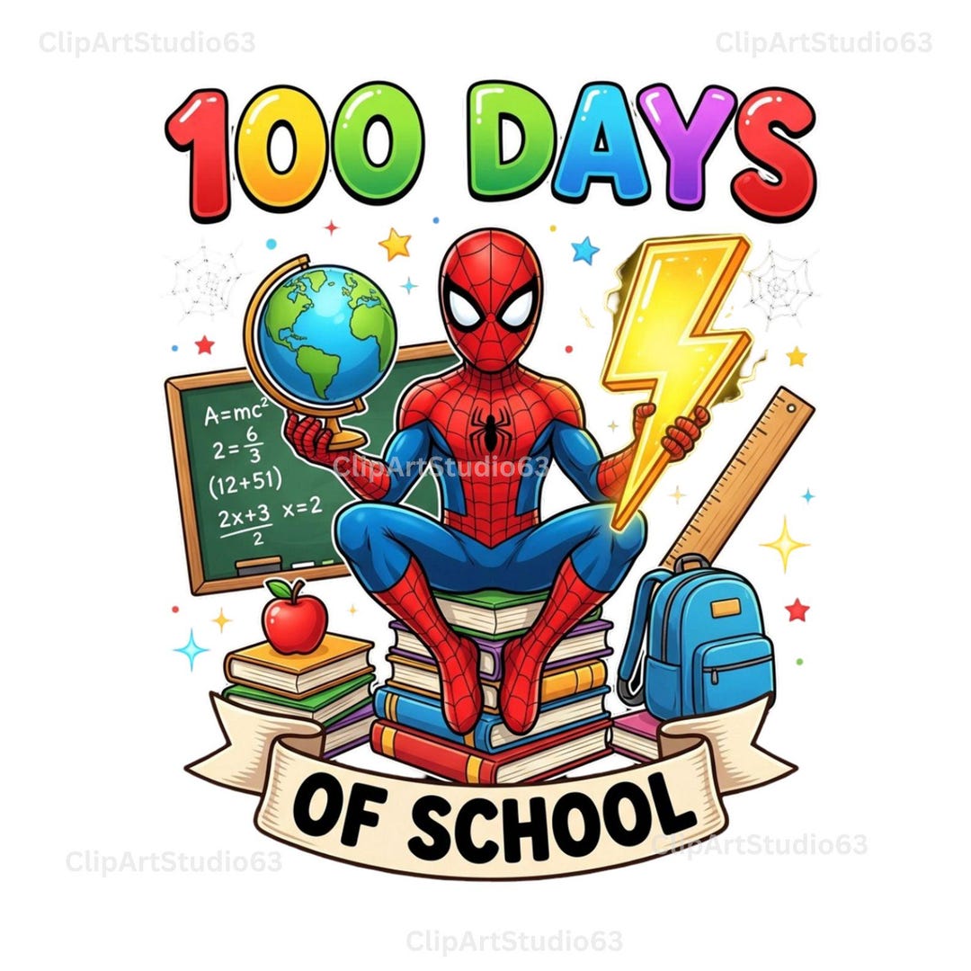 Spiderman 100 Days of School PNG | Superhero 100th Day Sublimation ...