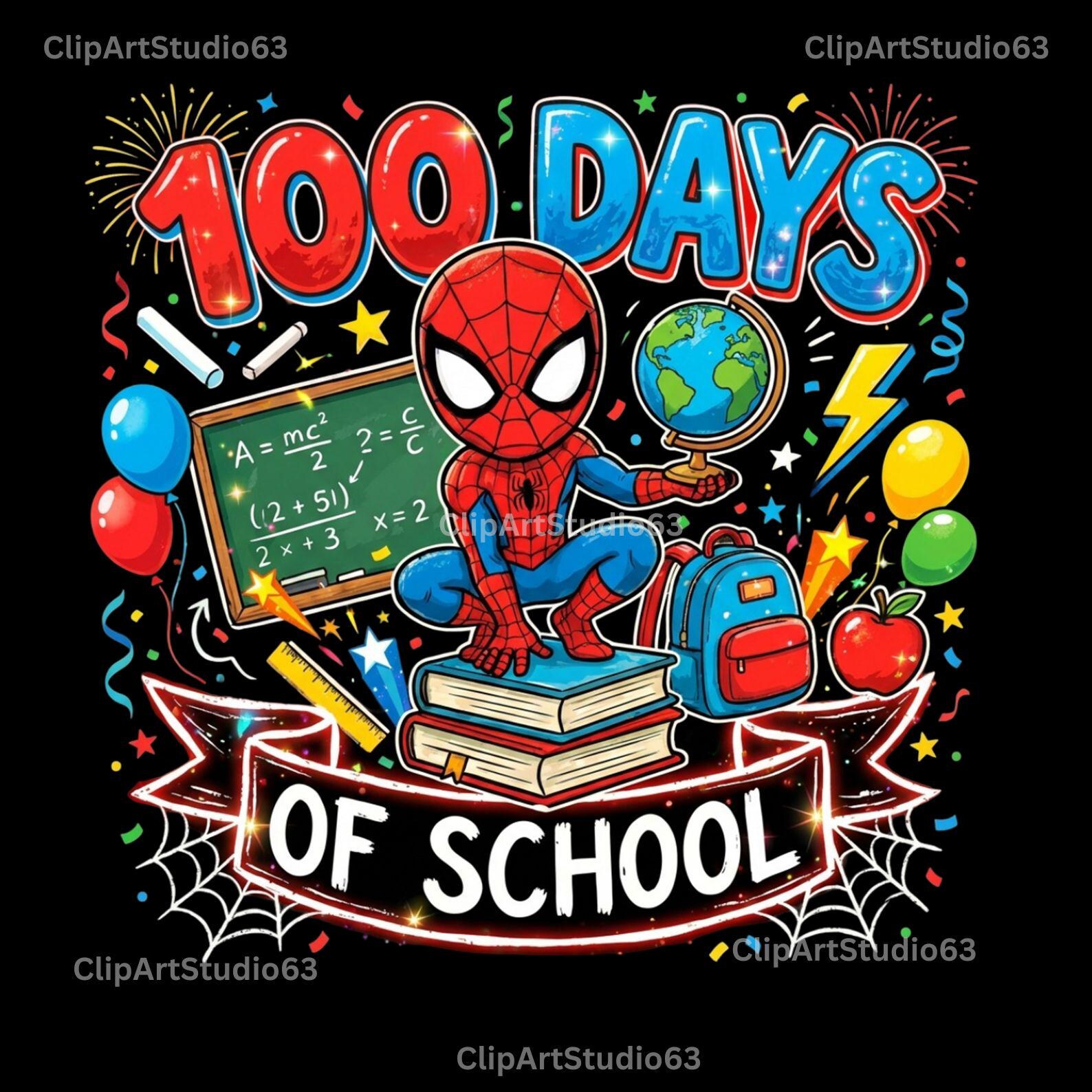 Spiderman 100 Days of School PNG | Superhero 100th Day Sublimation ...