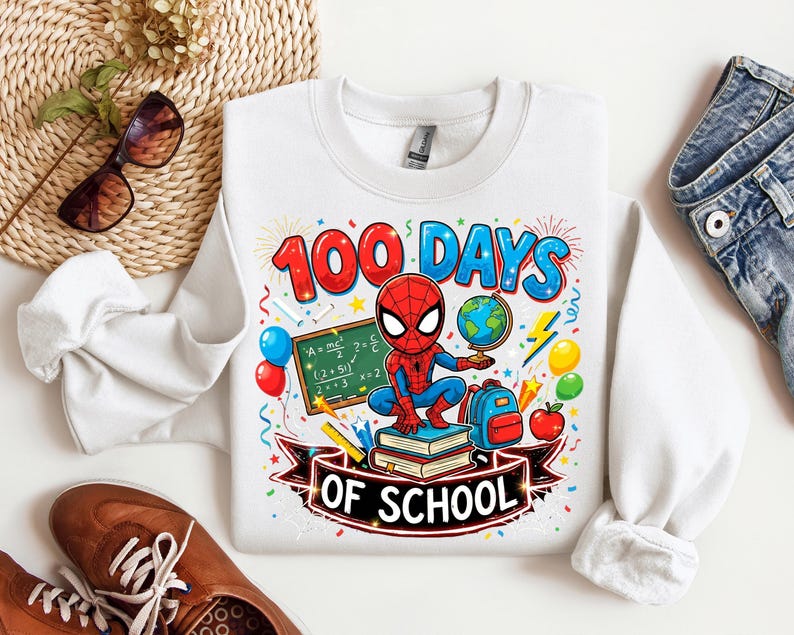 Spiderman 100 Days of School PNG | Superhero 100th Day Sublimation ...