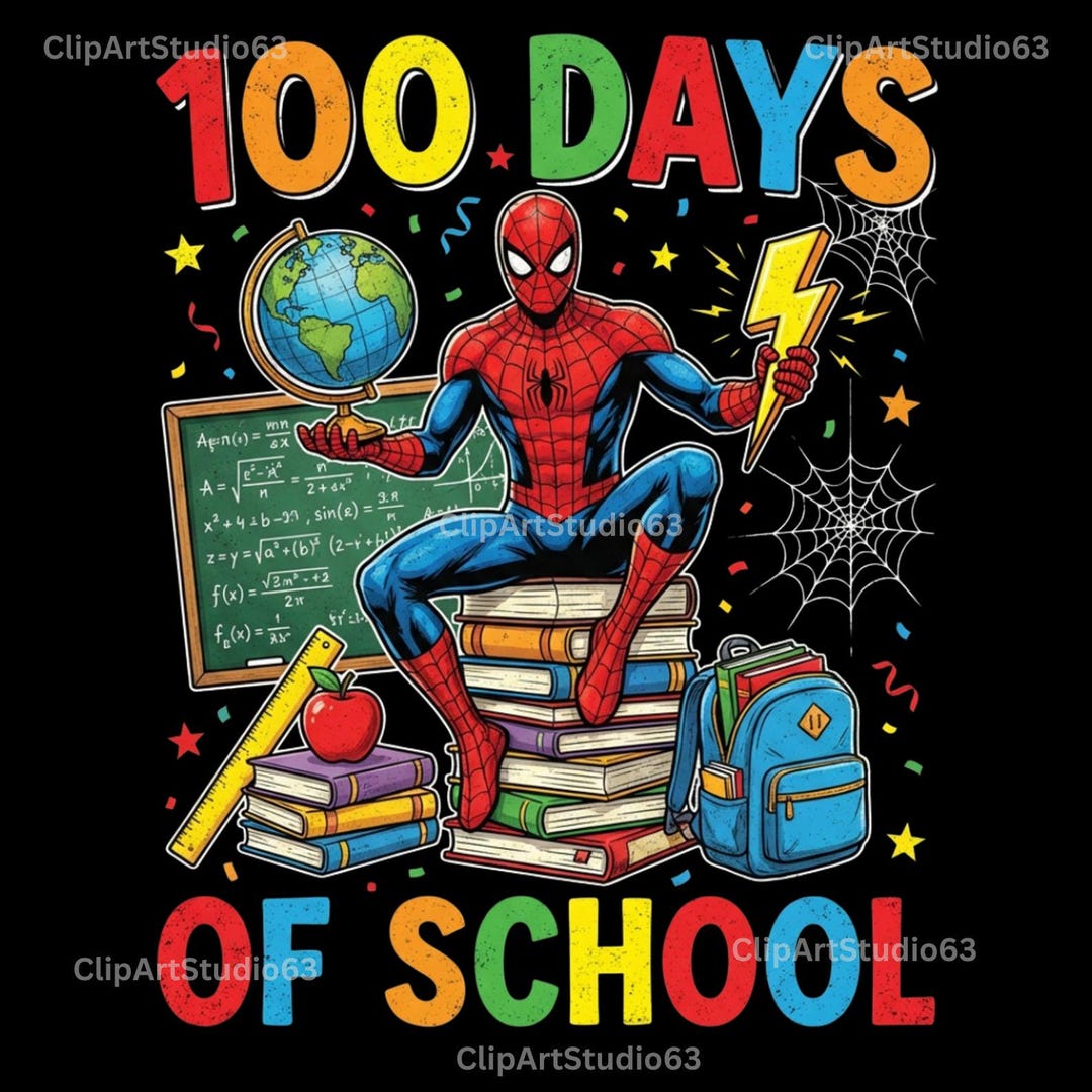 Spiderman 100 Days of School PNG | Superhero 100th Day Sublimation ...