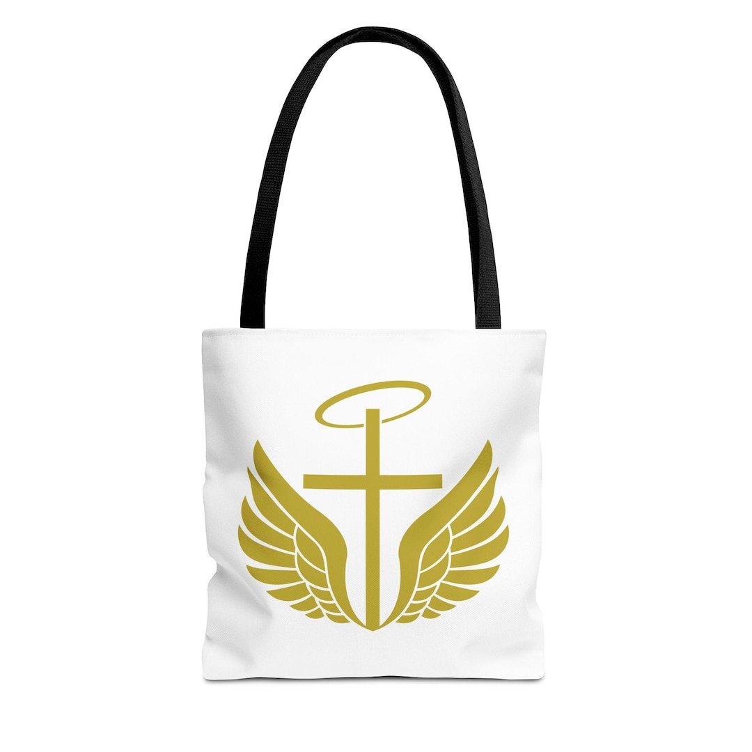 Faith-inspired Tote Bag With Angel Wings and Cross Design, Spiritual ...