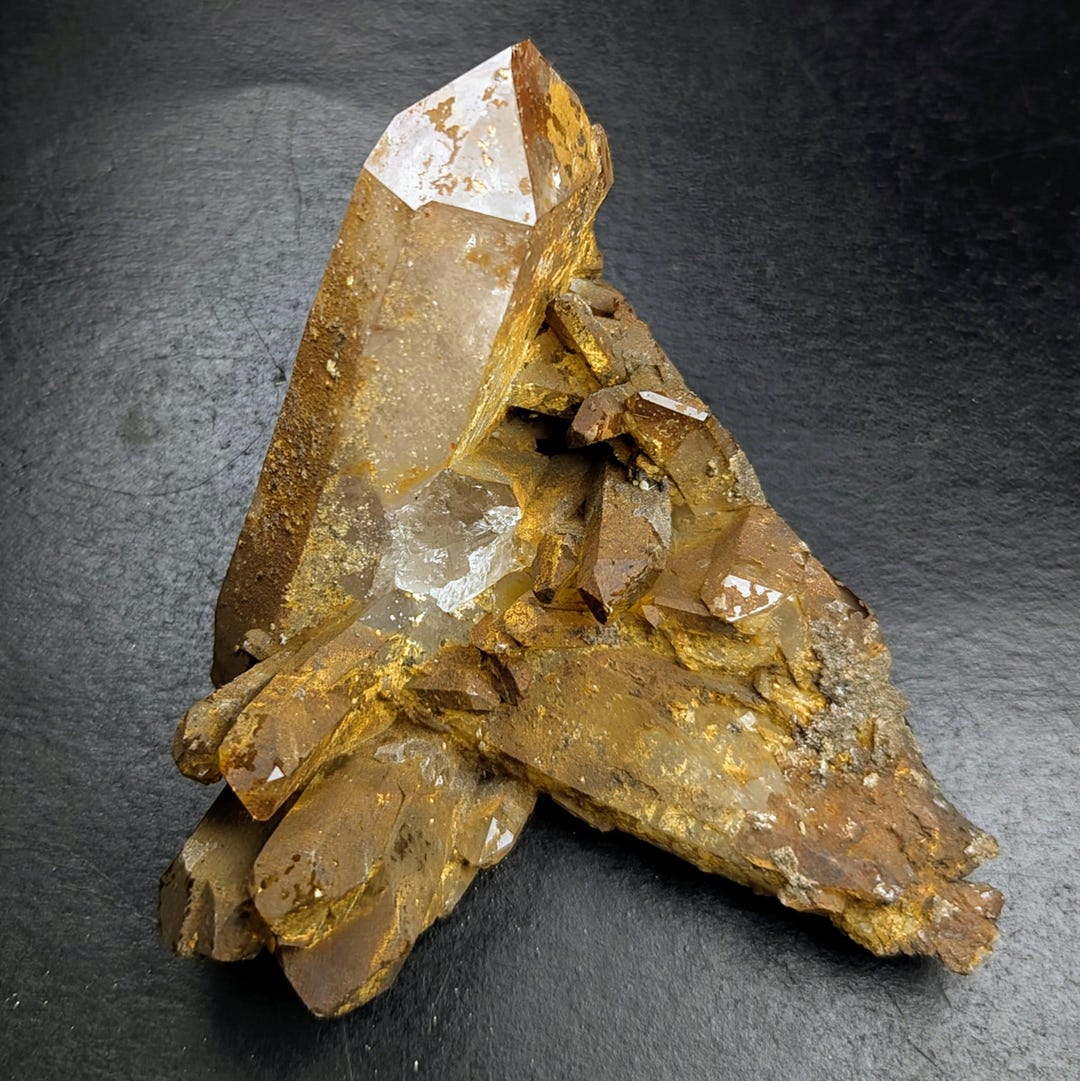 Quartz Cluster, Point Shape Structure, Coated by Iron Oxidation, From ...