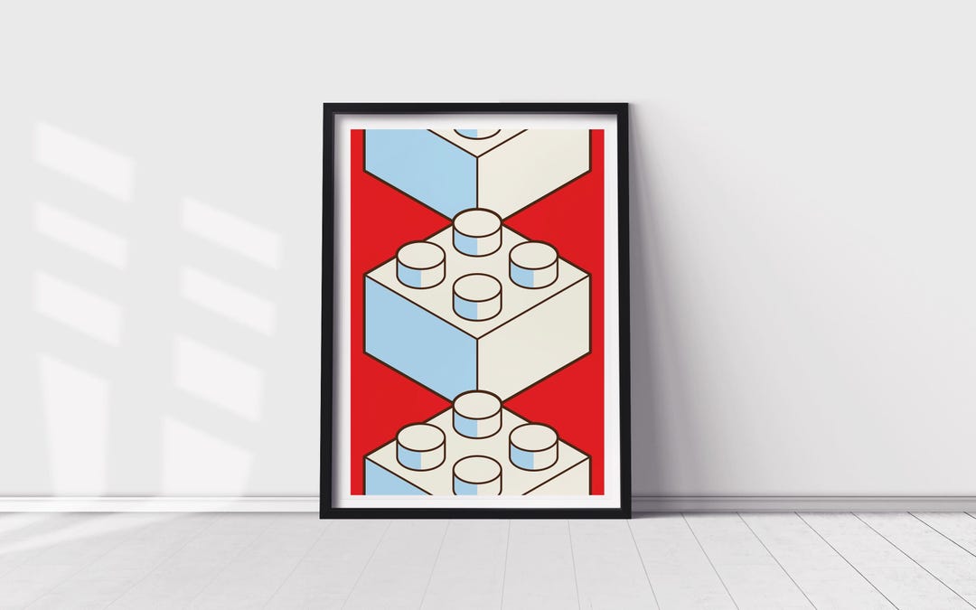 Bricks Art Print, Game Room Decor Poster, Kids Room Colorful Artwork ...