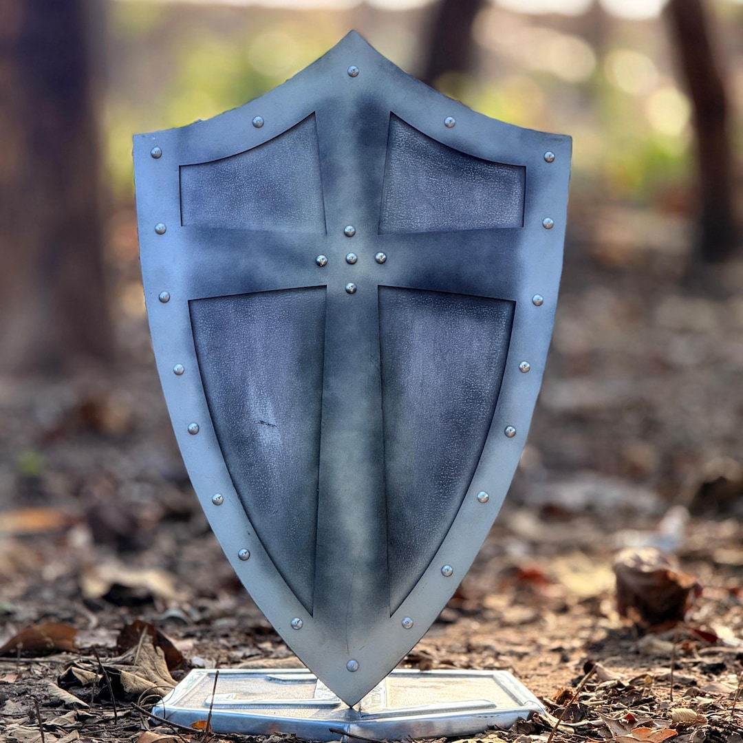 Grey Templar Shield | Medieval Knight Armor, Black Cross - Etsy