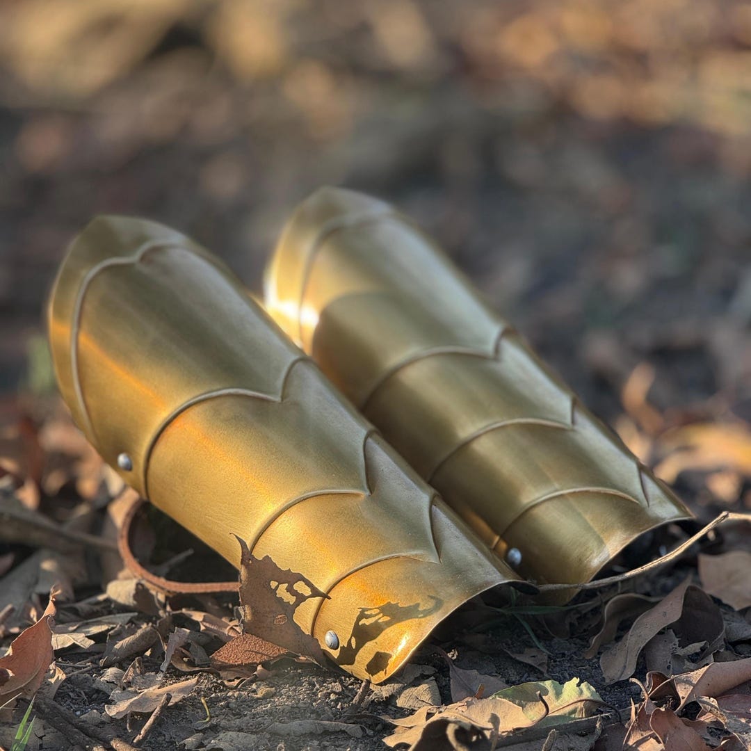 Medieval Steel Knight Golden Finish Pair of Steel Bracers-larp, Cosplay ...