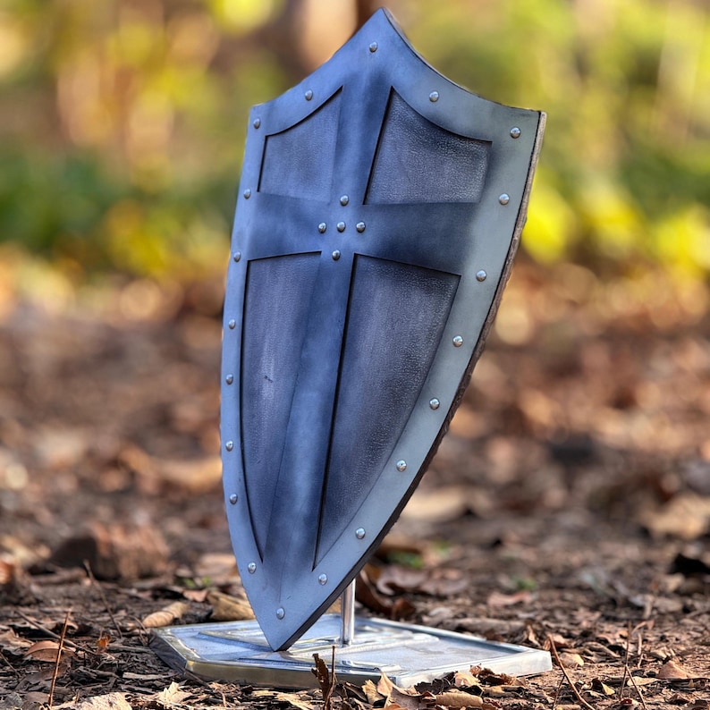 Grey Templar Shield | Medieval Knight Armor, Black Cross - Etsy