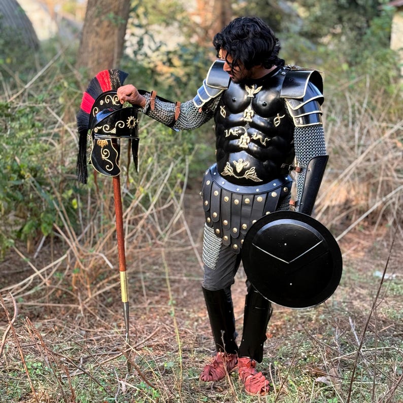 Medieval Knight Steel Roman Black Muscle Armor Full Costume With ...
