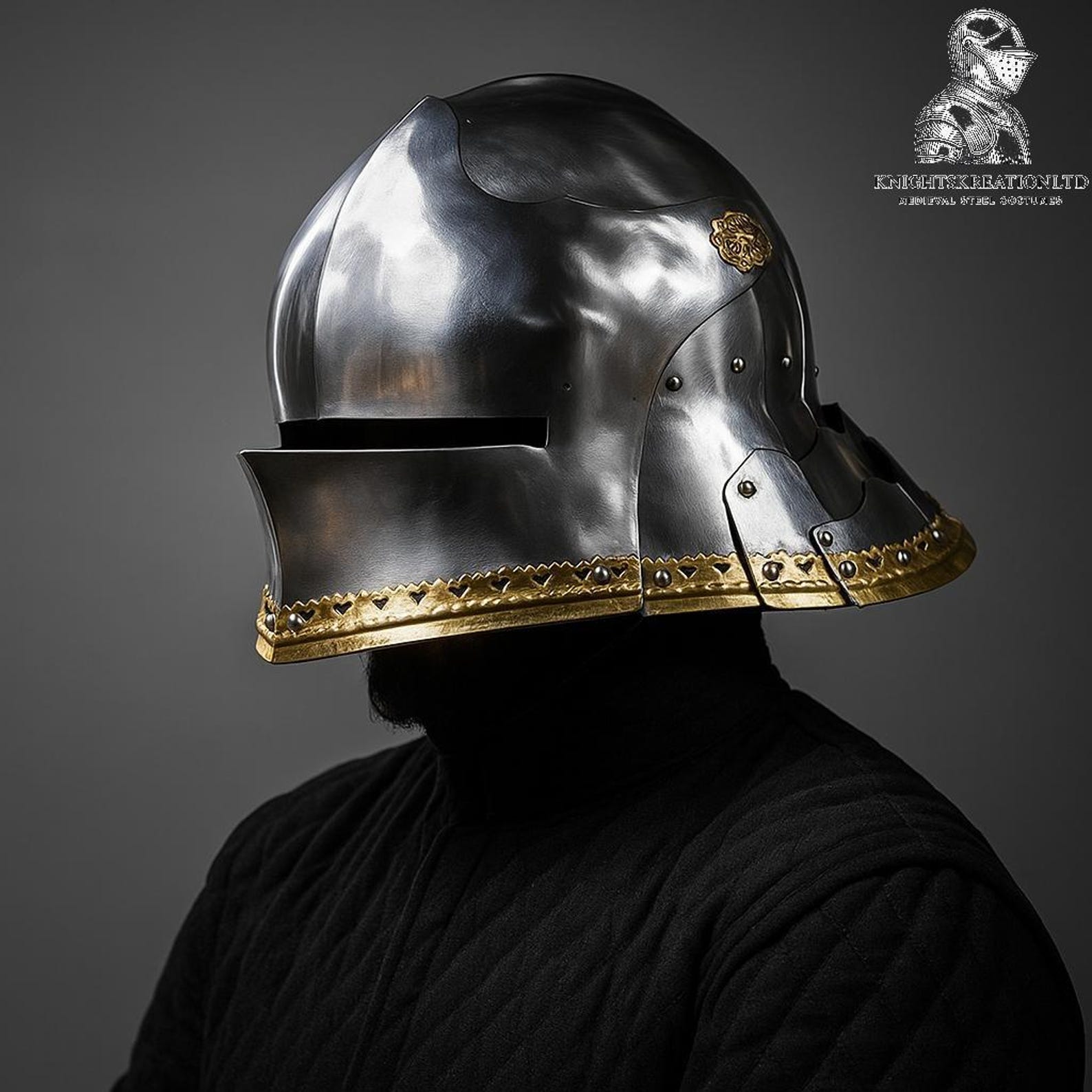 Medieval Steel Knight German Sallet Helmet Warrior Gothic Helmet Brass ...