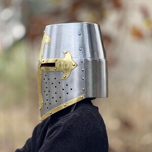 Medieval Steel Great Knight Templar Brass Cross Helmet-larp Knight ...