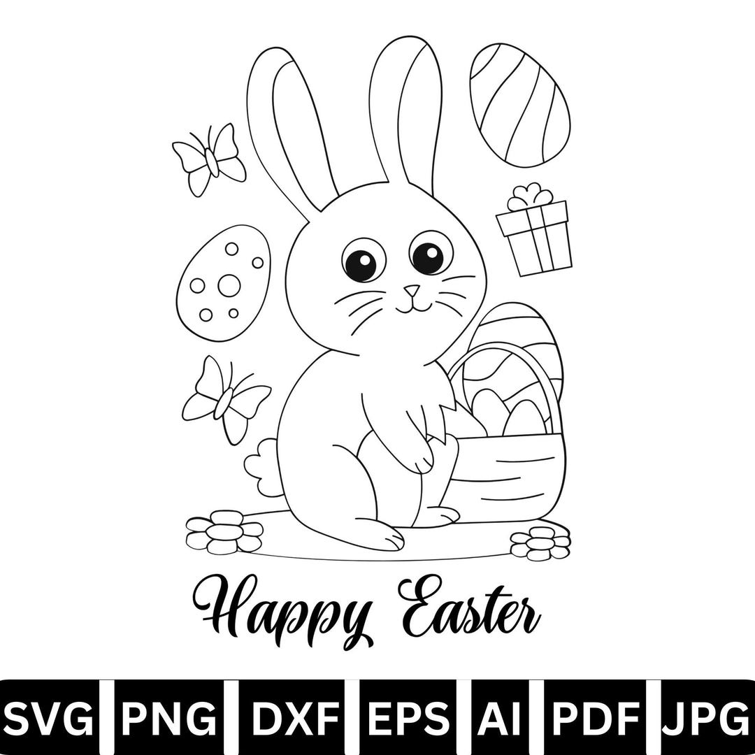 Happy Easter Bunny Svg, Easter Rabbit Ouline Gift Svg, Cute Easter ...