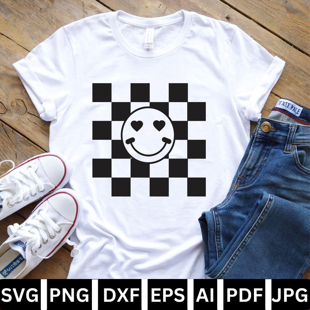 Checkered Smiley Face SVG PNG: Trendy Shirt Design (digital Download ...