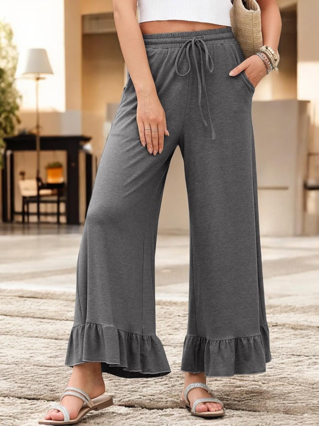 Wide Leg Ruffle Pants, Plus Size Lounge Pants, Flowy Comfy Sweatpants ...