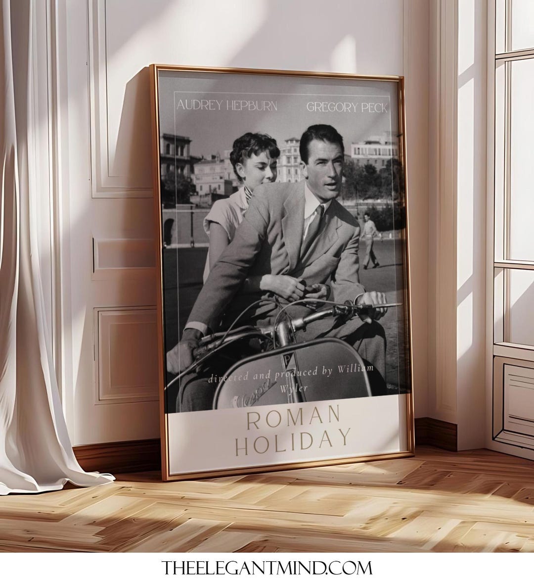 Fine Art Poster Audrey Hepburn, Gregory Peck on Vespa, Rome - Roman ...