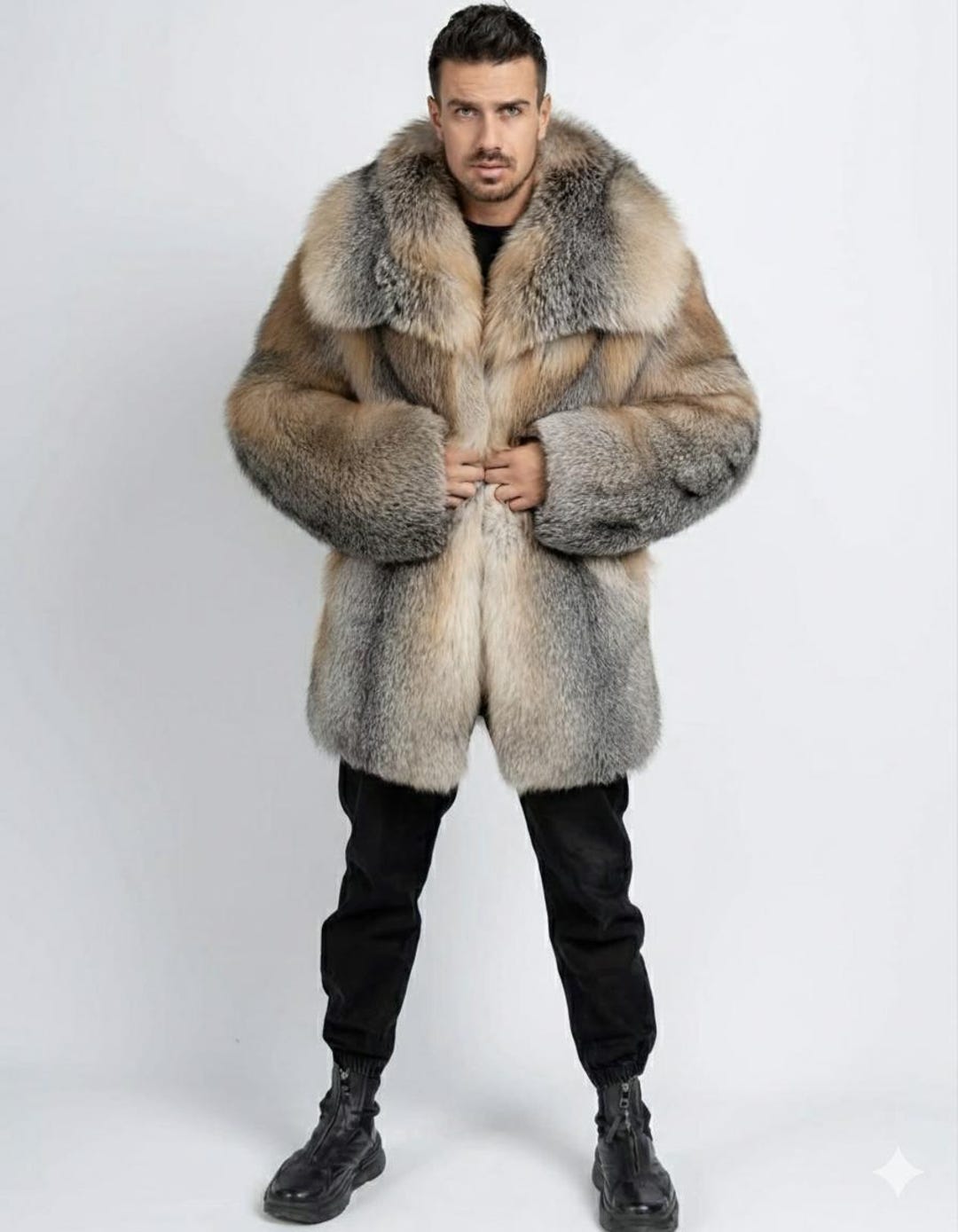 Handmade Mens Real Fox Fur Mid Length Coat Winter Outwear Jacket - Etsy