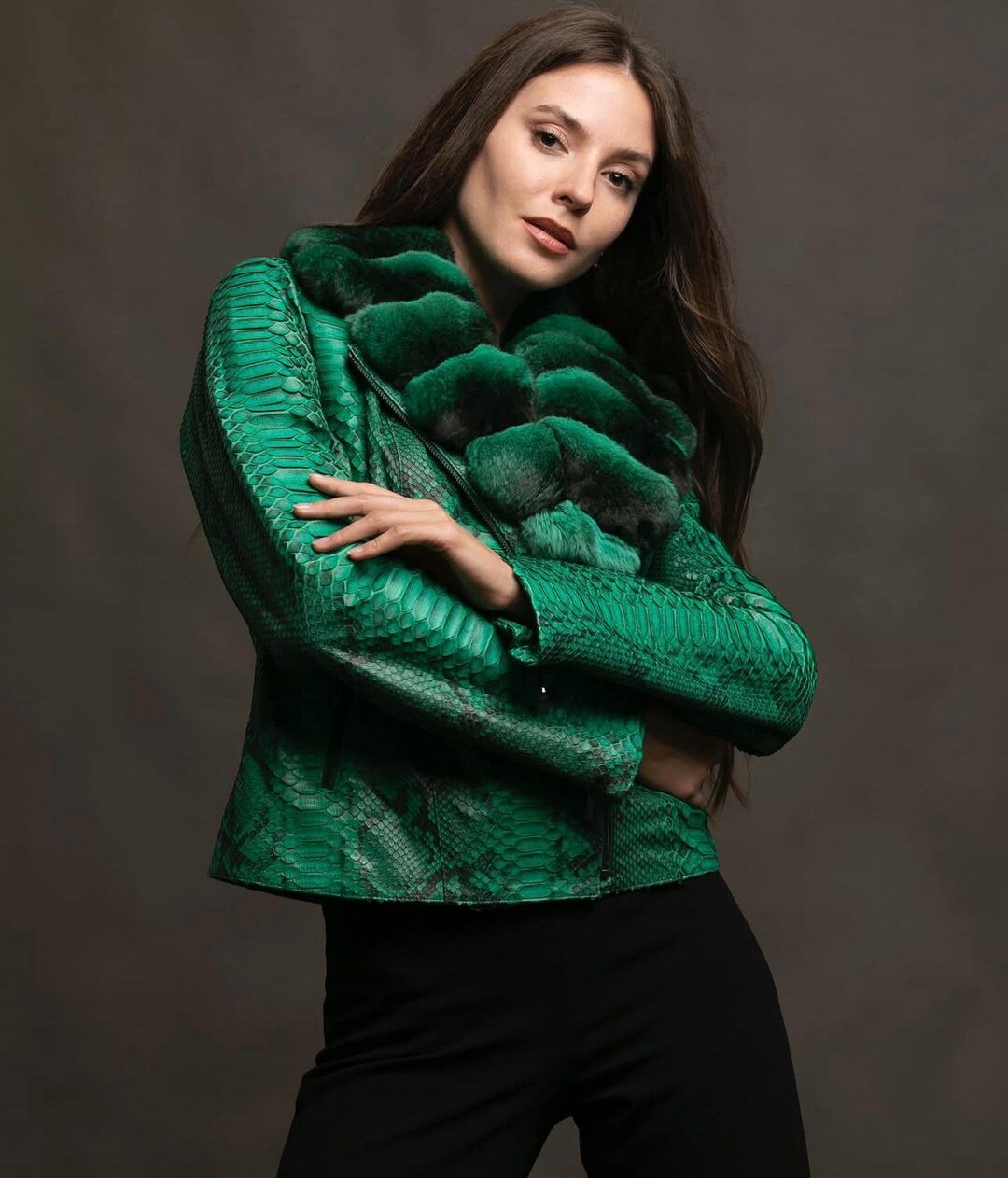 Handmade Women Real Python Green Jacket With Real Mink Fur Collar - Etsy