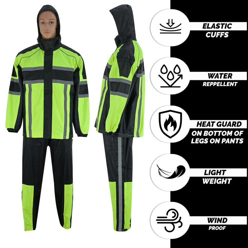 Waterproof Rain Suit for Men– Motorcycle Rain Gear| Lightweight Hooded ...