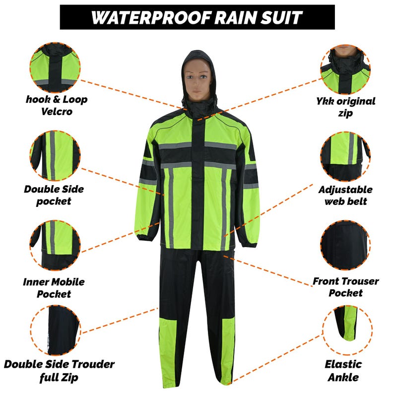 Waterproof Rain Suit for Men– Motorcycle Rain Gear| Lightweight Hooded ...