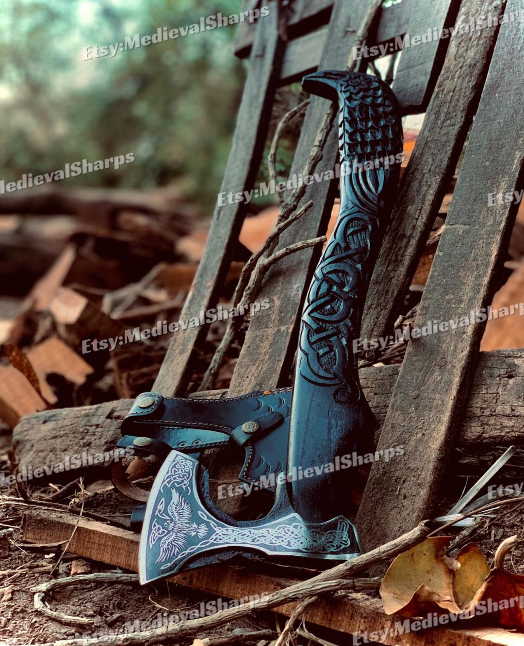 Personalized Raven Axe, Handmade Viking Axe, Raven Carved Axe, Norse ...