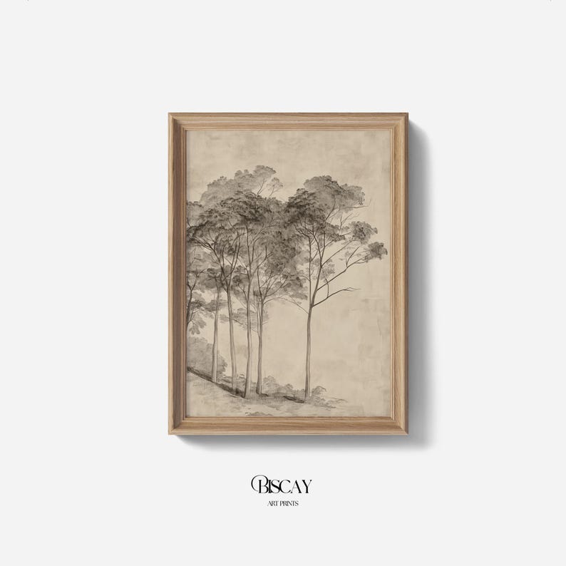 Vintage Trees Sketch Illustration Art Print, Instant Digital Download ...
