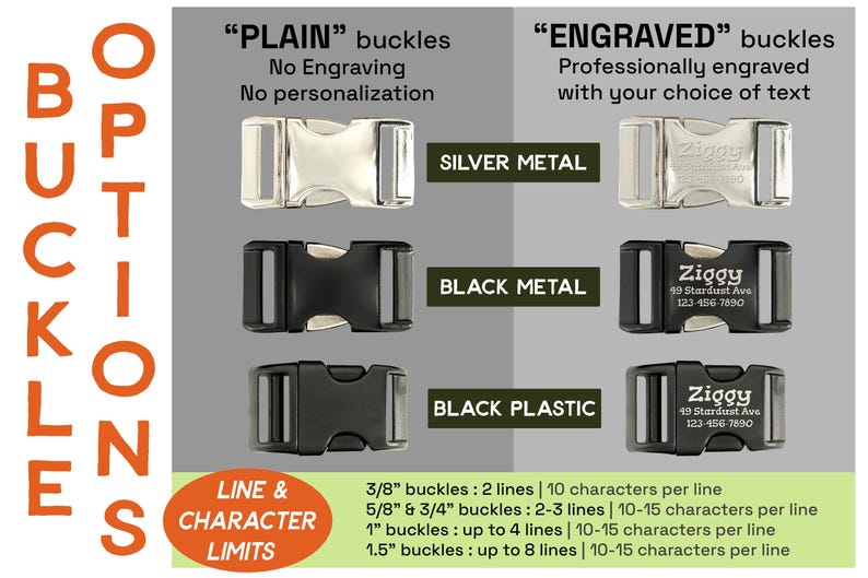 Personalized Engraved Dog Collar Buckle, Metal ID Buckle, Engraved ...