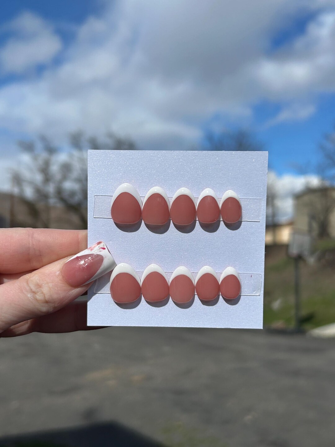Extra Short Almond Press on Nails With White French Tip - Etsy