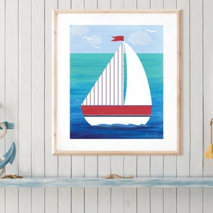 Sailboat Print - Nautical Ocean Art - Printable Art From Original Hand ...