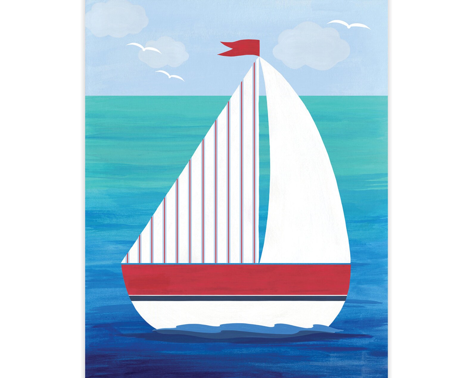Sailboat Print - Nautical Ocean Art - Printable Art From Original Hand ...