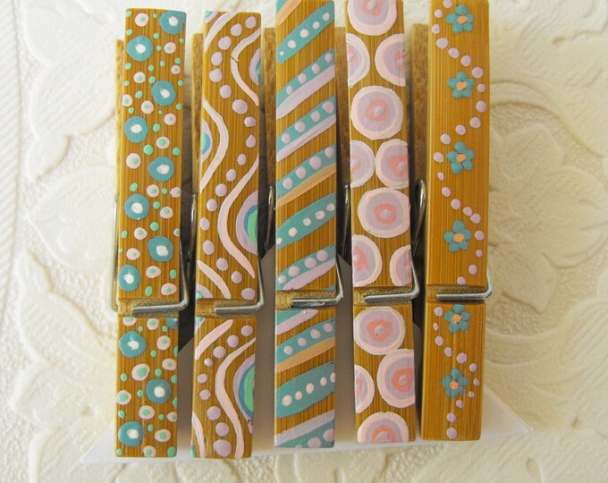 Clothespins Set of 5 Decorative Hand Painted Bamboo Clothes - Etsy