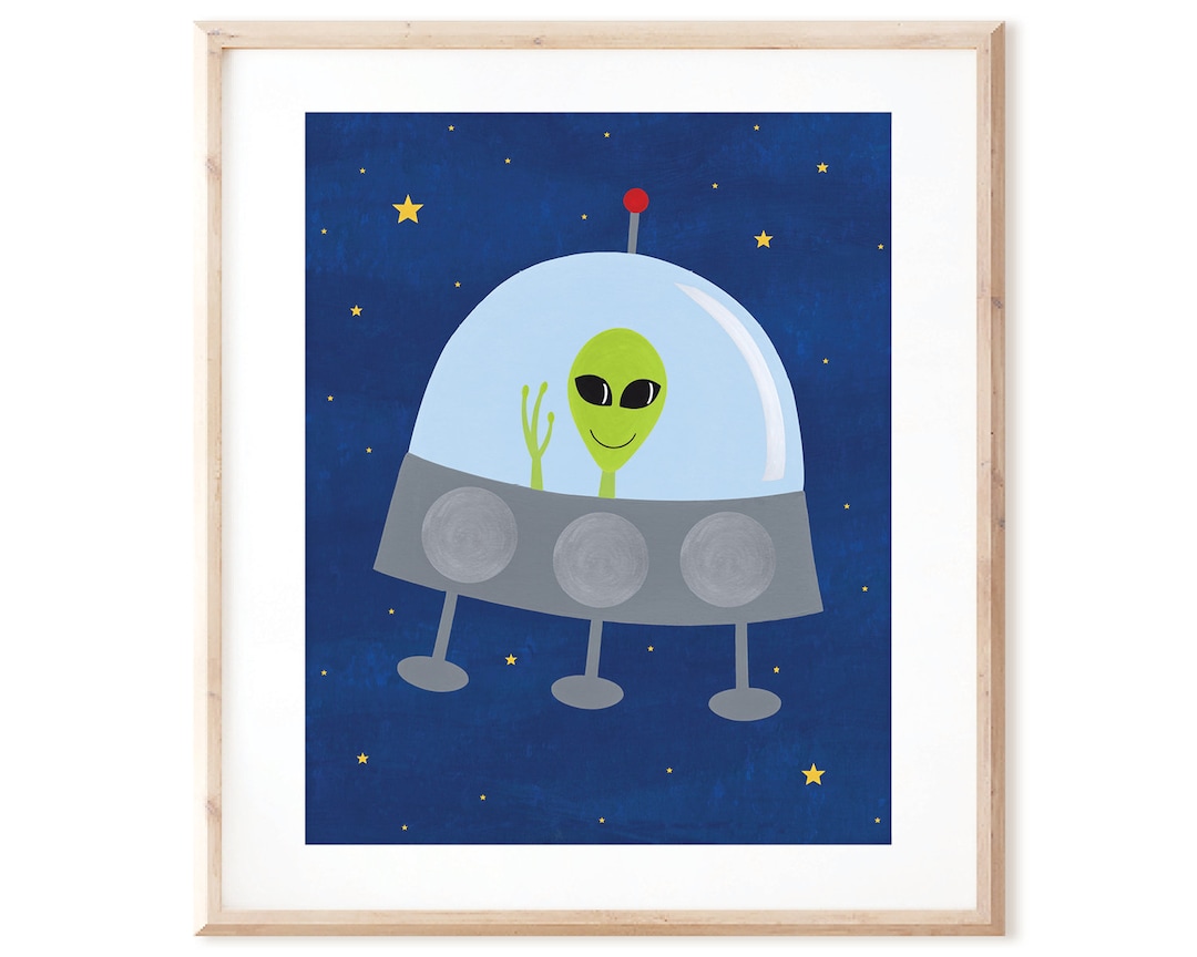Alien Flying UFO - Outer Space Art - Printable Art From Original Hand ...