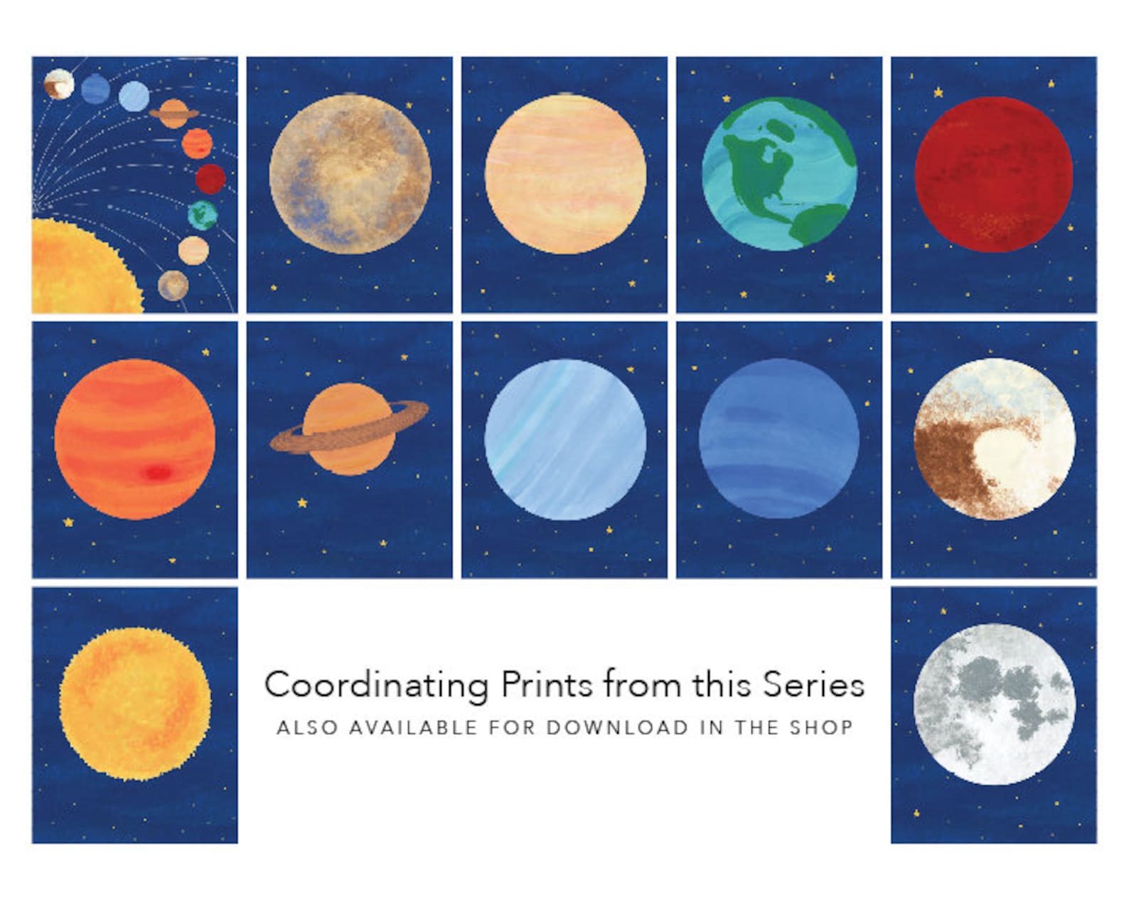 Solar System 8 Planets & Pluto Outer Space Art Printable - Etsy