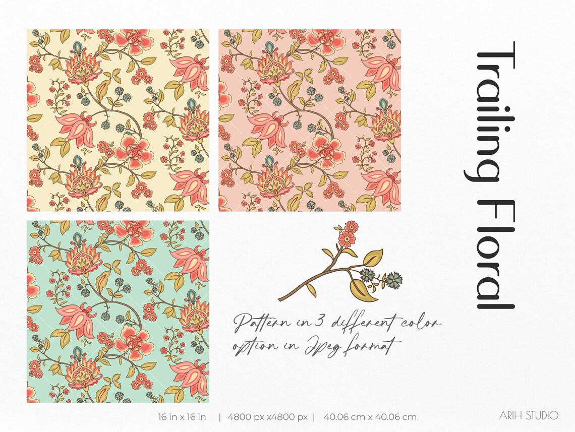 Trailing Floral Seamless Pattern: Indian Chintz Style Surface Designs ...