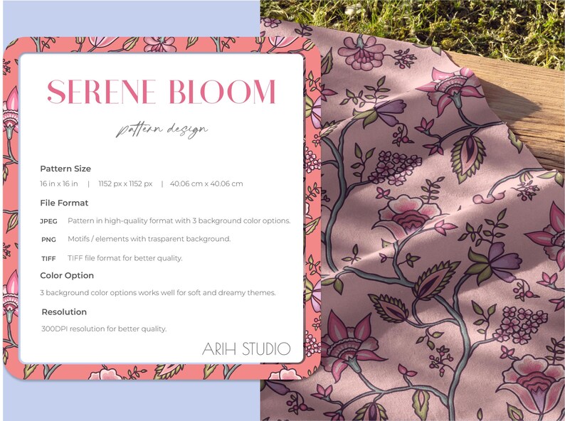 Serene Bloom Surface Pattern Design Floral Art Pink Flower Repeat ...