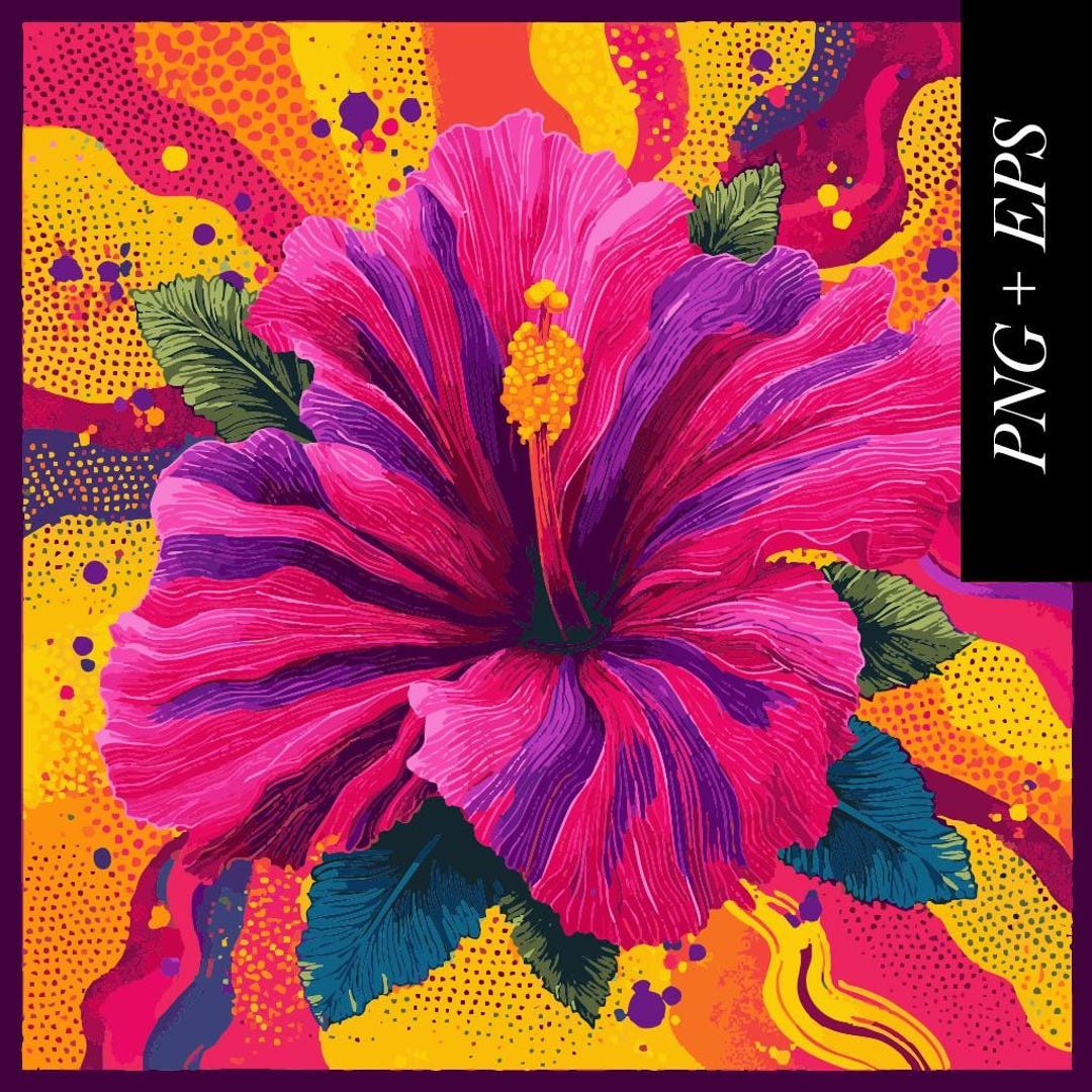 Psychedelic Hibiscus PNG EPS – Trippy Flower Clipart – Vibrant Floral ...