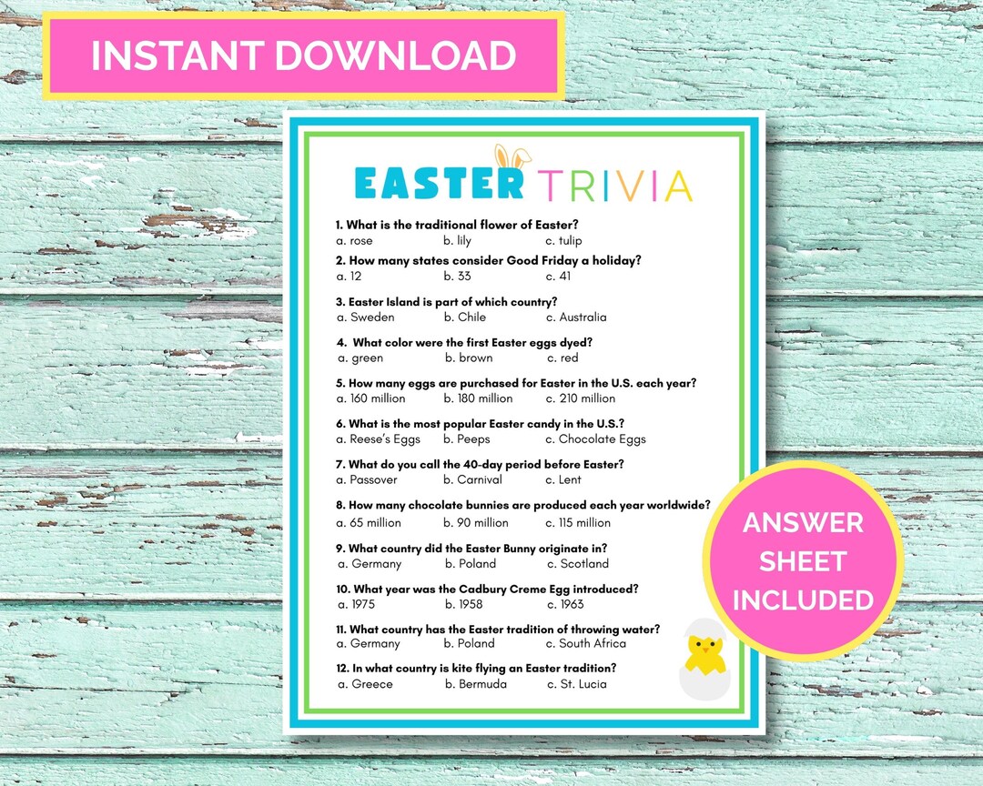 Easter Trivia Game, Easter Game Printable, Easter Quiz, Easter Party ...