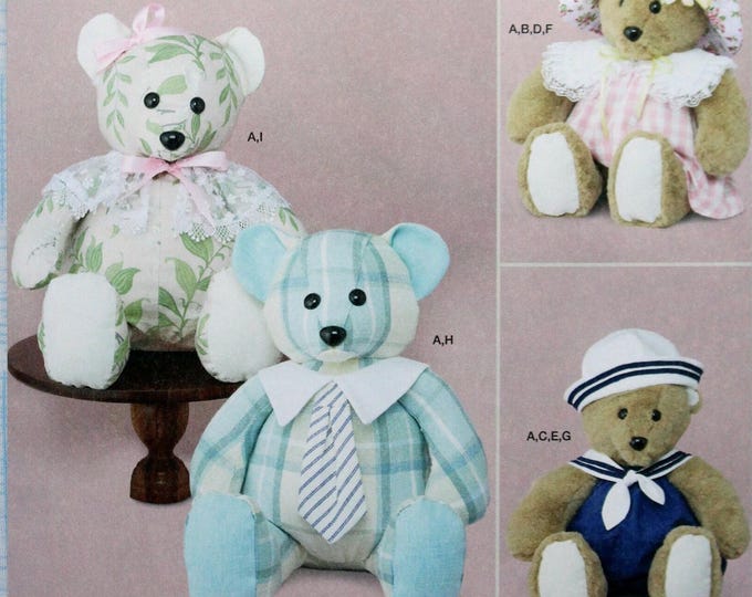 Simplicity Sewing Pattern 9771, Plush 20" Bears With Hats and Clothes ...