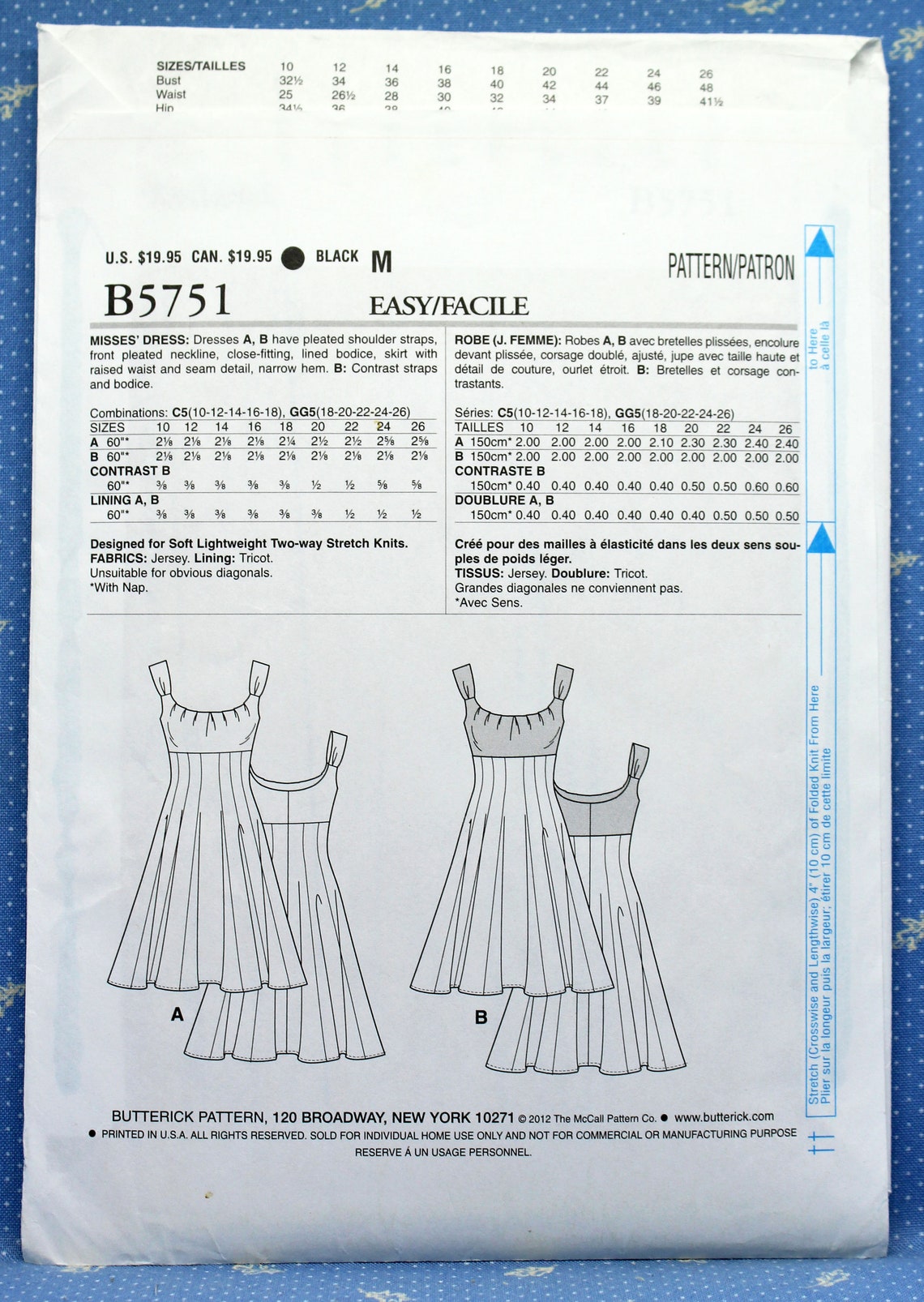 Butterick Sewing Pattern 5751 Misses' Easy Raised Waist - Etsy