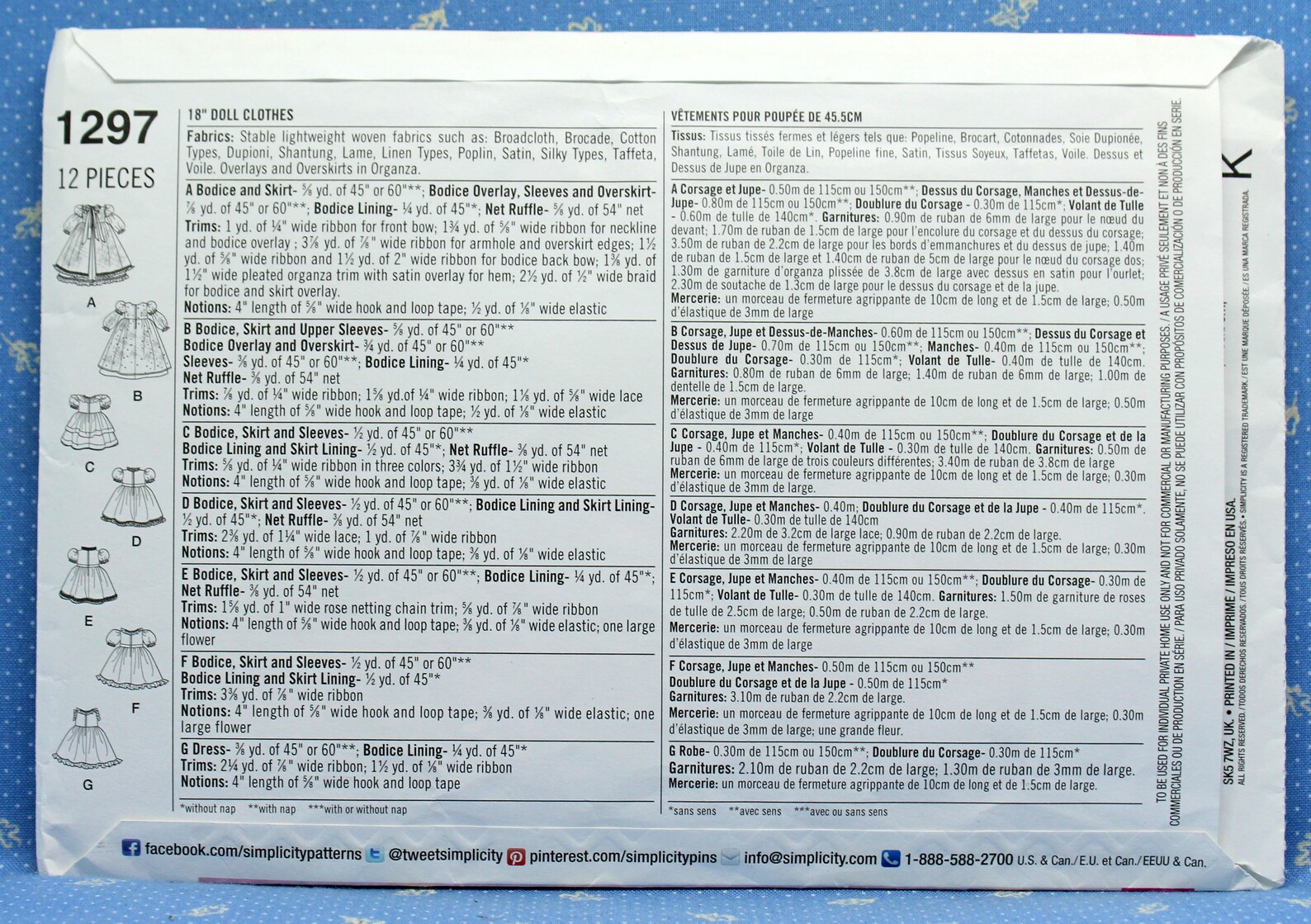 Simplicity Sewing Pattern 1297 Doll Dresses and Gowns Sewing | Etsy